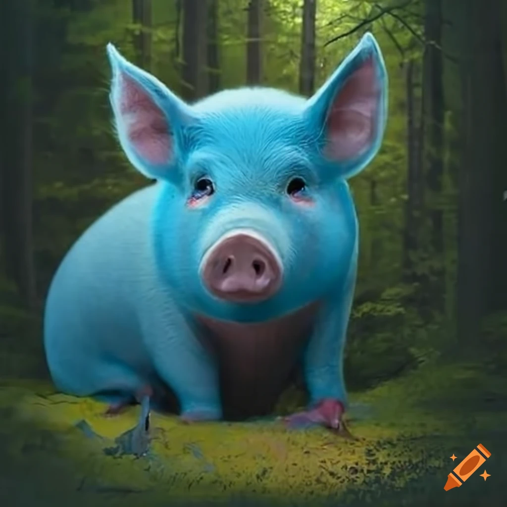 Tony Sweet Blue pig in forest on Craiyon