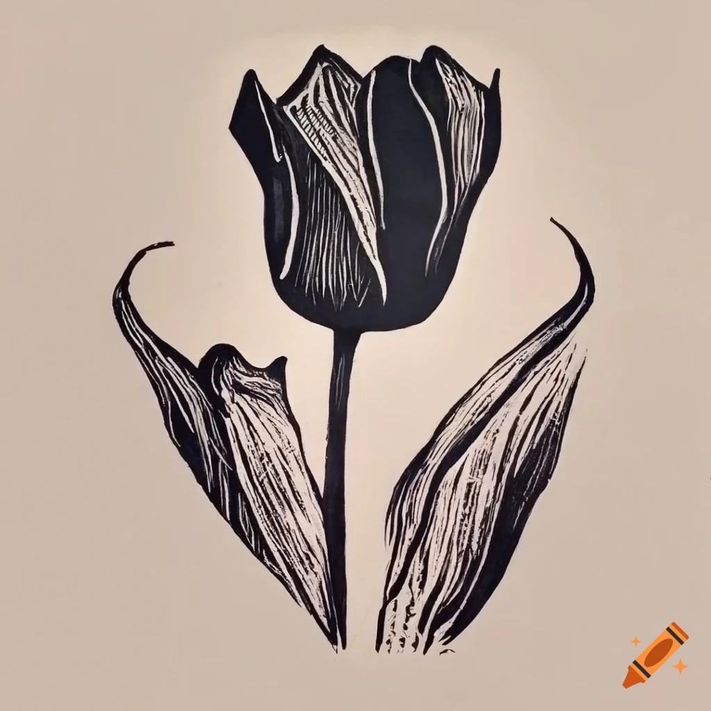 Linocut artwork featuring a tulip flower on Craiyon