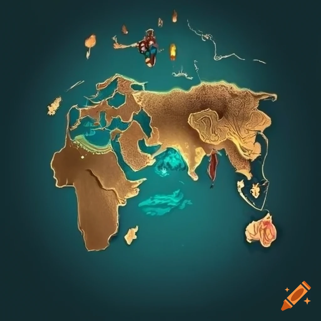 Horizontal image of a fantasy country filled with gold on Craiyon