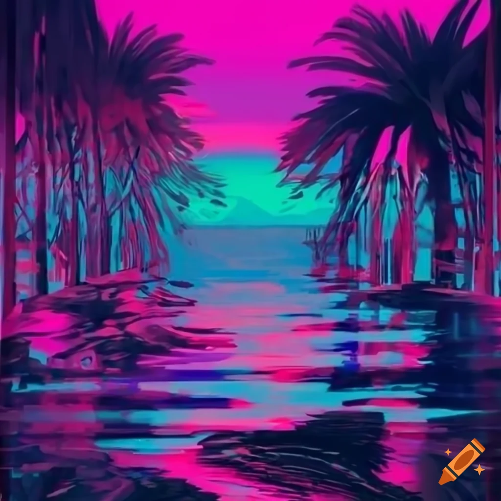 Vibrant vaporwave artwork on Craiyon