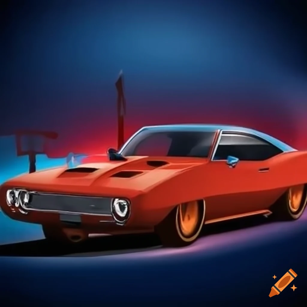 Top view of a muscle car in two dimensions on Craiyon