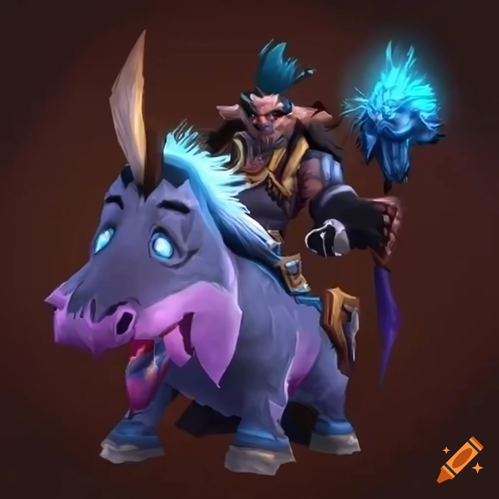 World of Warcraft tauren riding a sad donkey as a mount on Craiyon