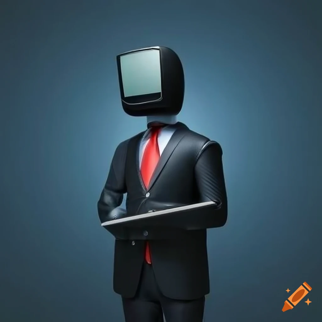 Digital art of a figure with a monitor for a head on Craiyon