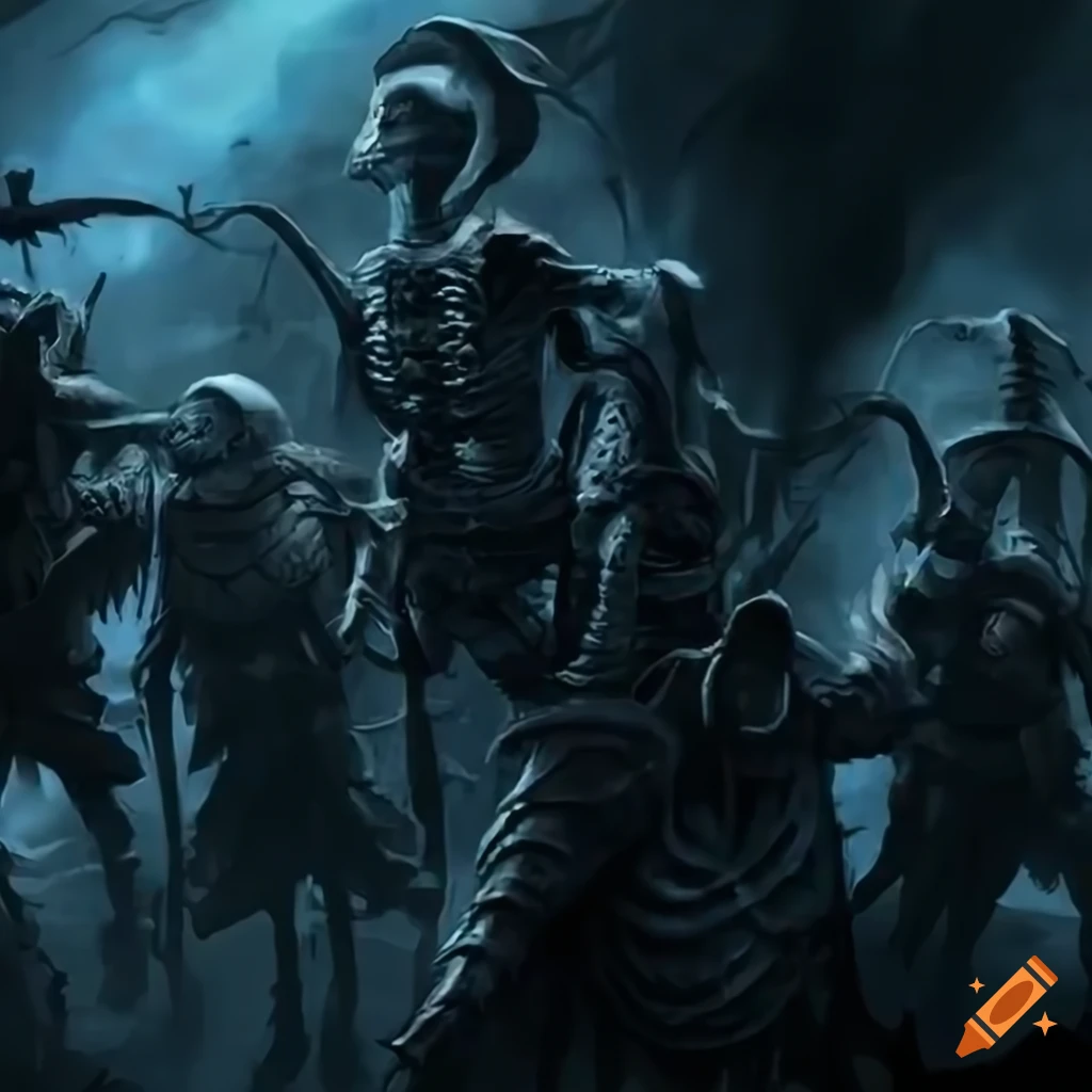 Dark art of marching skeleton army on Craiyon