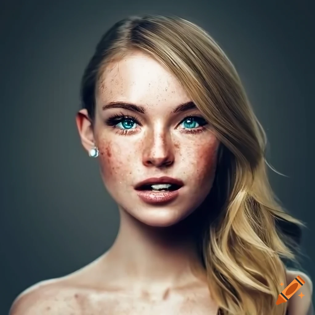 Portrait Of A Young Woman With Freckles And Dark Blonde Hair On Craiyon