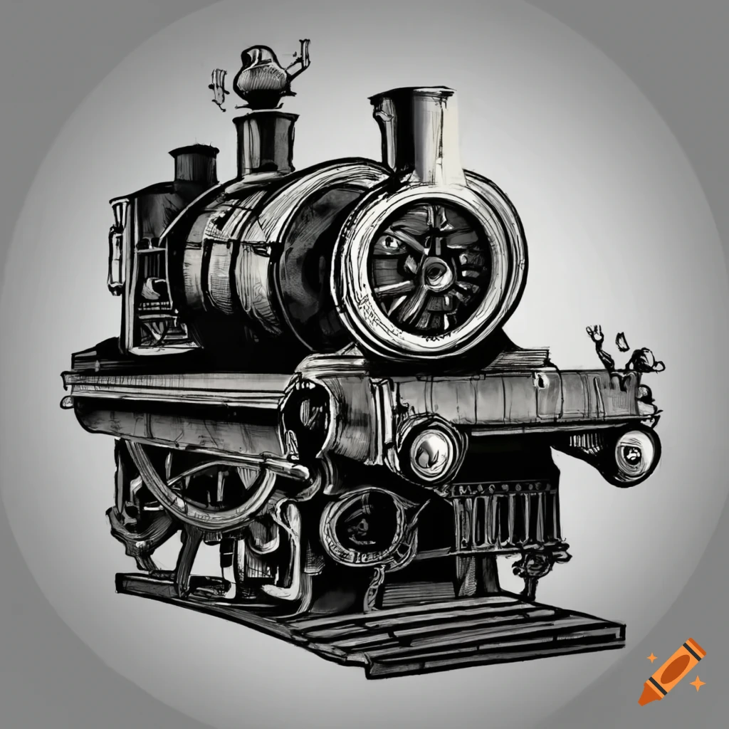 Jugendstil steam train with steam shaped like a brain on Craiyon