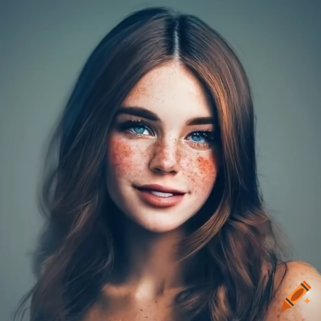 Portrait of a young woman with a freckled smile on Craiyon