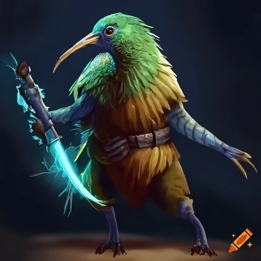 Kiwi bird fighter in a DND setting on Craiyon