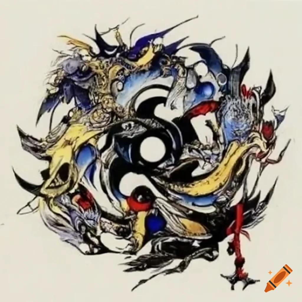 Abstract fantasy artwork of a spikey blade with black font on Craiyon