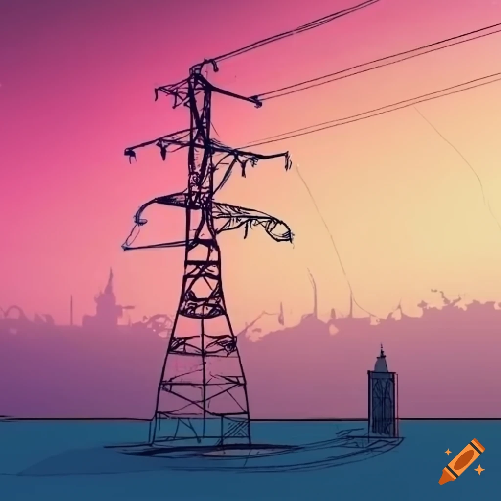 Minimalist drawing of a high voltage tower on Craiyon