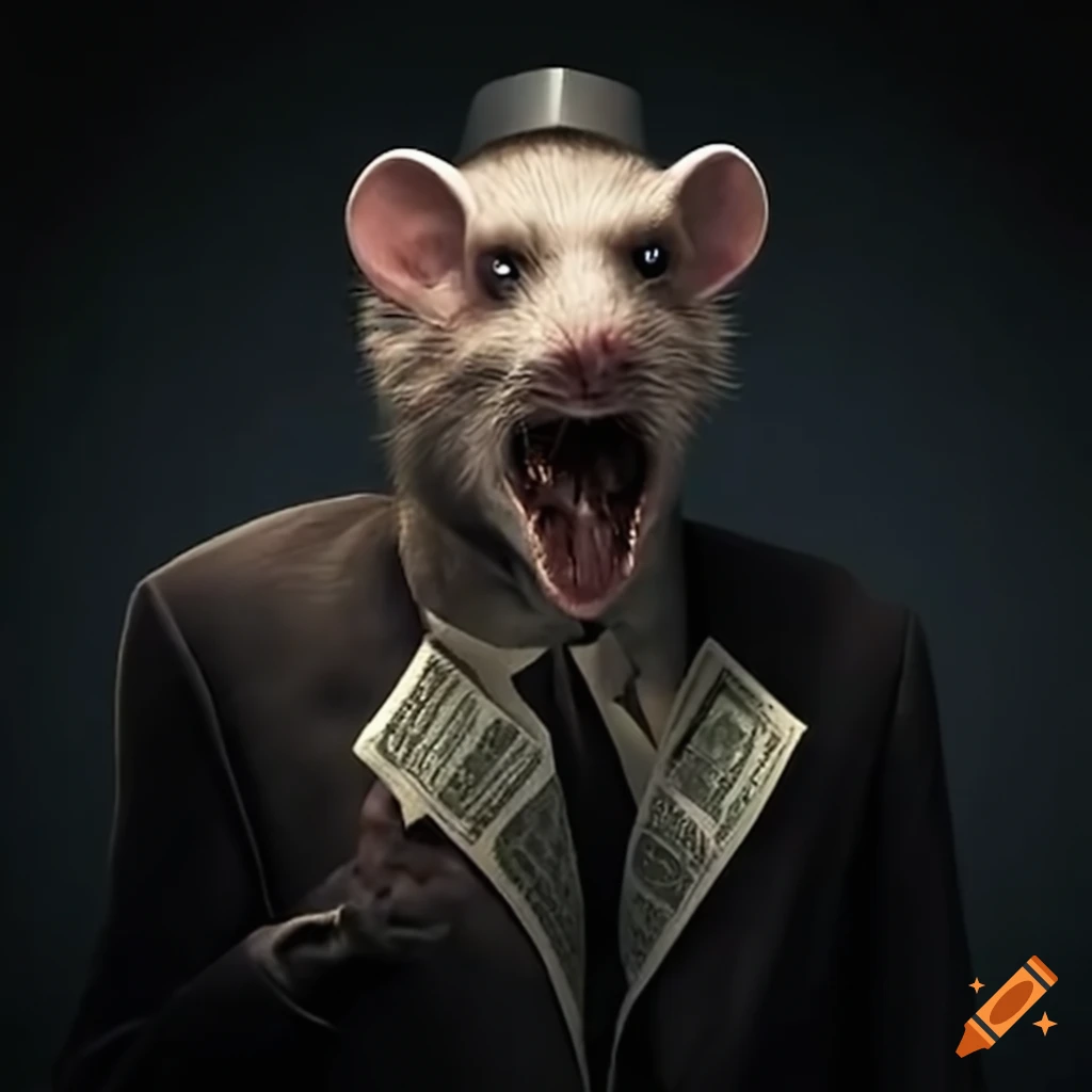 Cartoon depiction of greedy brokers in rat-headed suits on Craiyon
