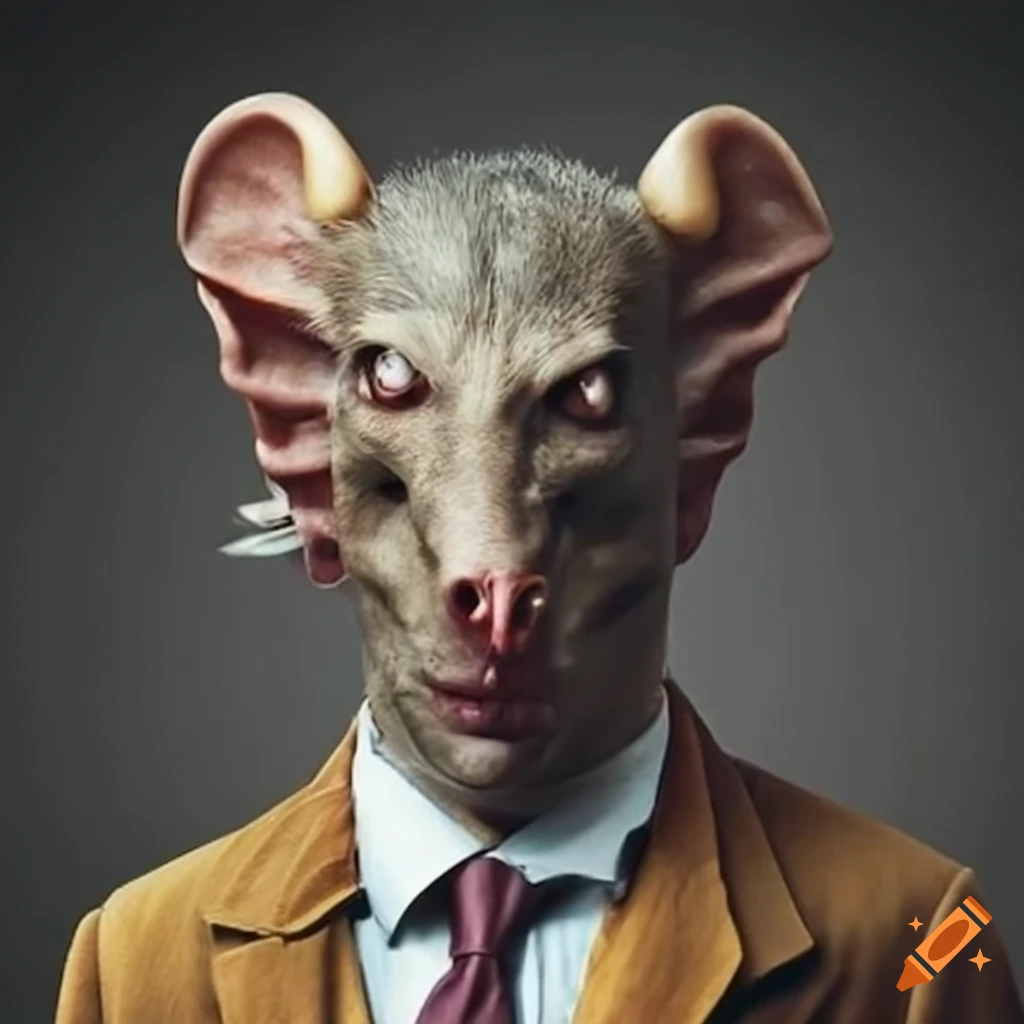 Cartoon depiction of greedy men in rat-headed suits on Craiyon