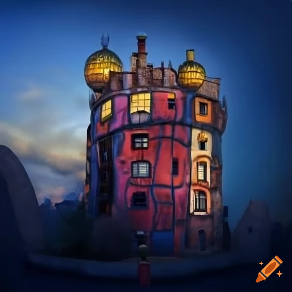 Artistic depiction of a house surrounded by towering city walls in a ...