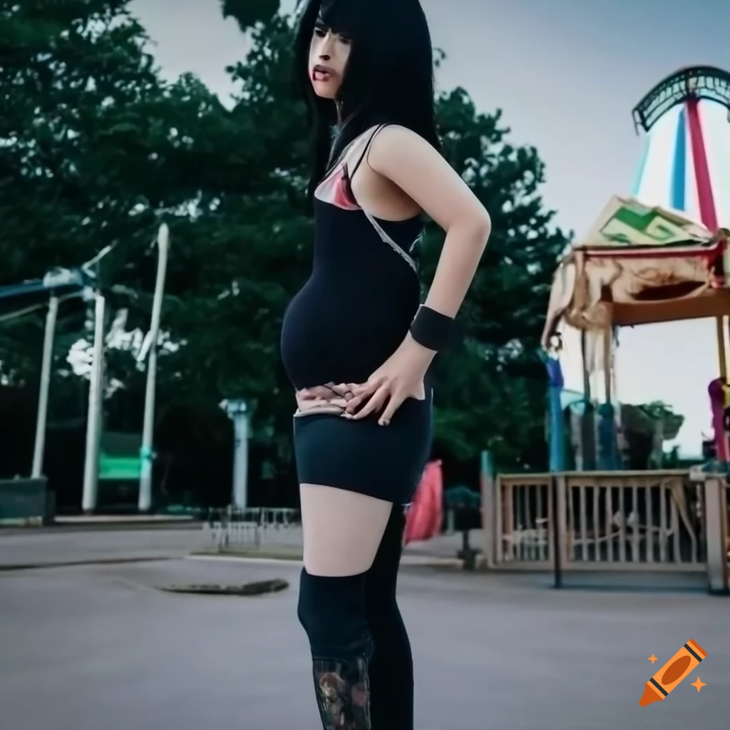 Picture Of A Japanese Punk Girl With A Pregnant Belly At A Theme Park