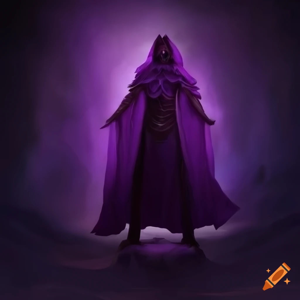 Dark purple plasmoid warlock with a white stone mask in a fantasy ...