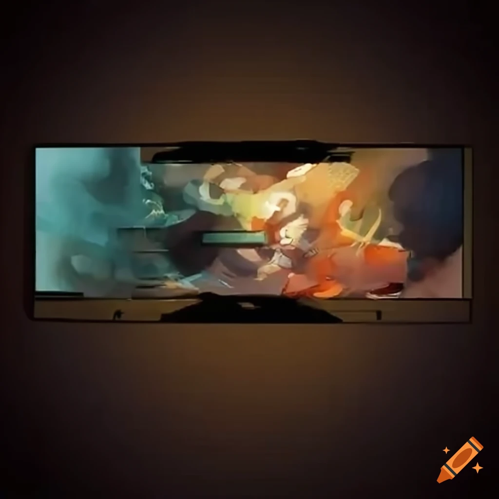 Modern tv with white box and black screen on Craiyon