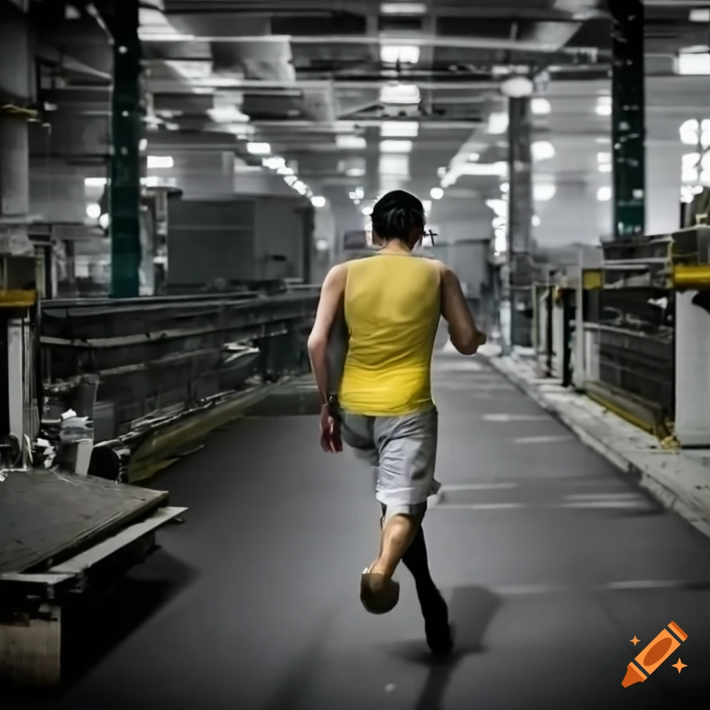 Man running on a factory building on Craiyon