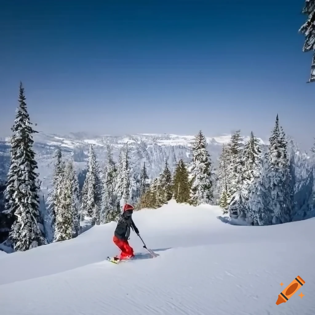 Skiing on a picturesque slope surrounded by trees