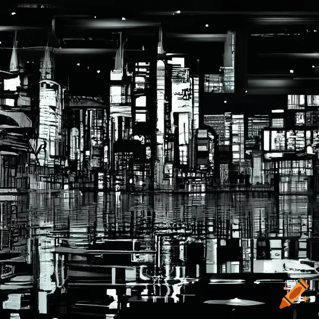 Futuristic cyberpunk cityscape by the water on Craiyon
