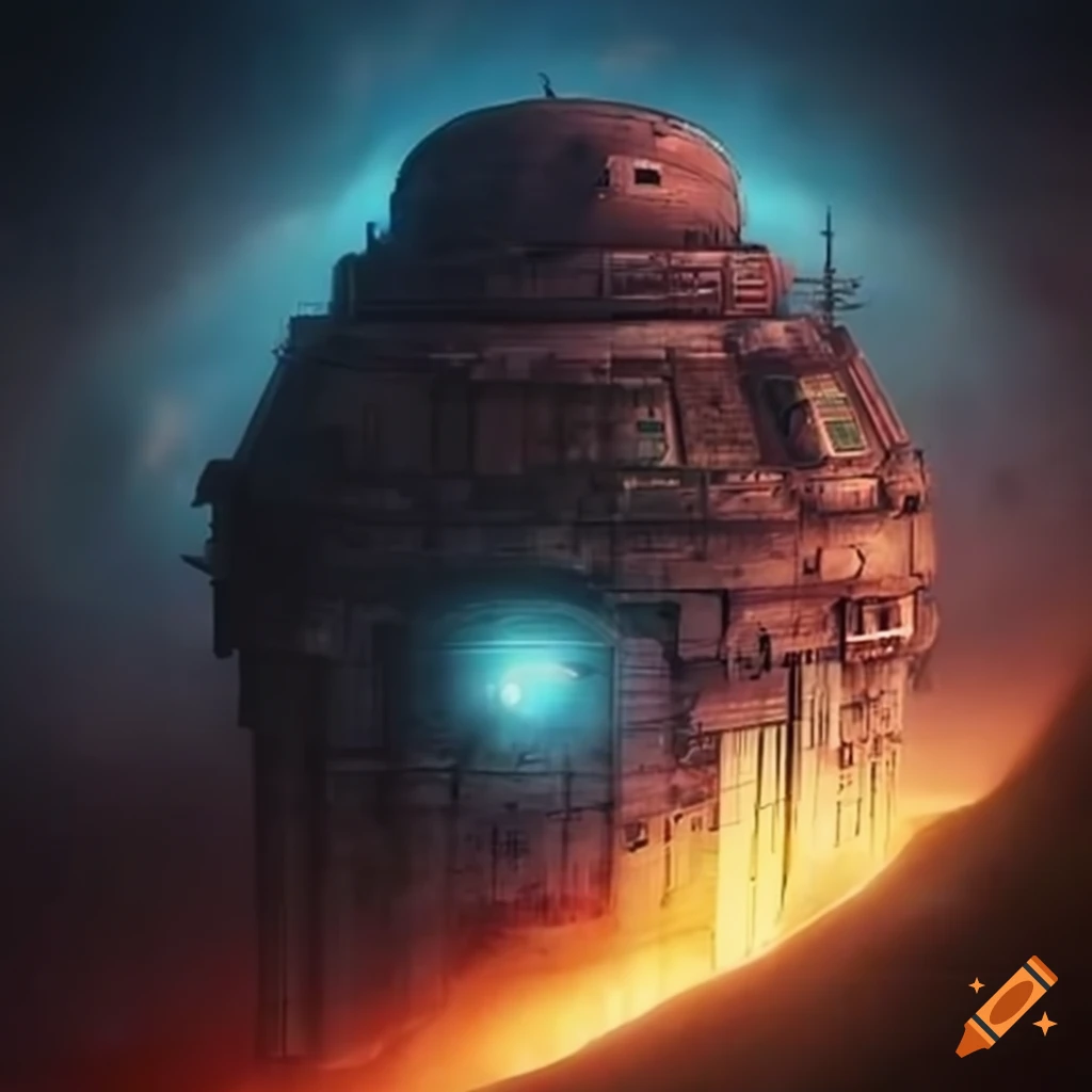 Dystopian spaceship drifting in space