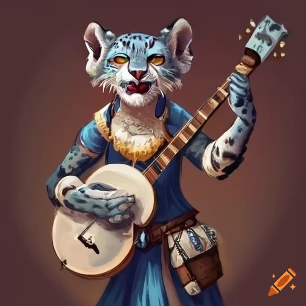 Artwork Of A Snow Leopard Tabaxi Bard Playing The Banjo On Craiyon