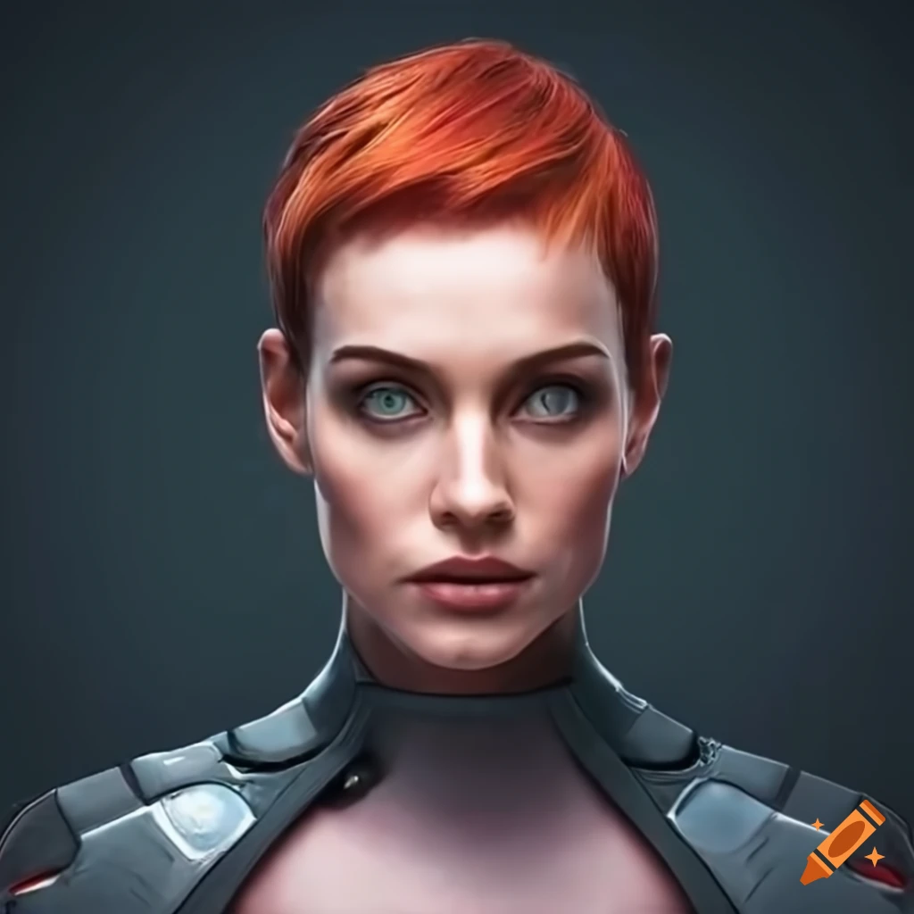 Character design of a strong woman with red hair and futuristic ...