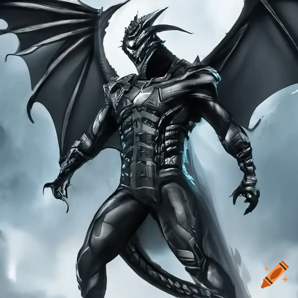 Muscular green dragon with superhero-like wings and a dragon head on ...