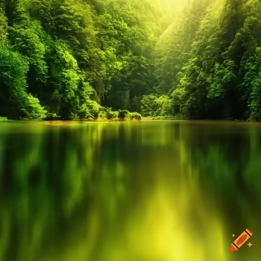 Paisagem com floresta verde e um rio