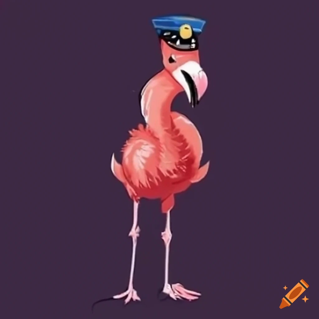 Flamingo dressed in police uniform