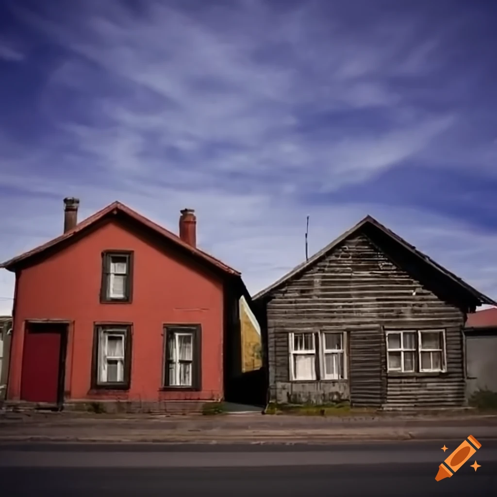Front view of small buildings with sky