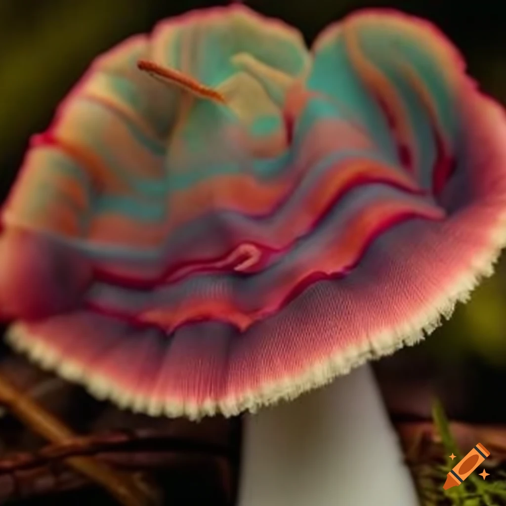 Fabric mushroom with colorful frills growing on Craiyon
