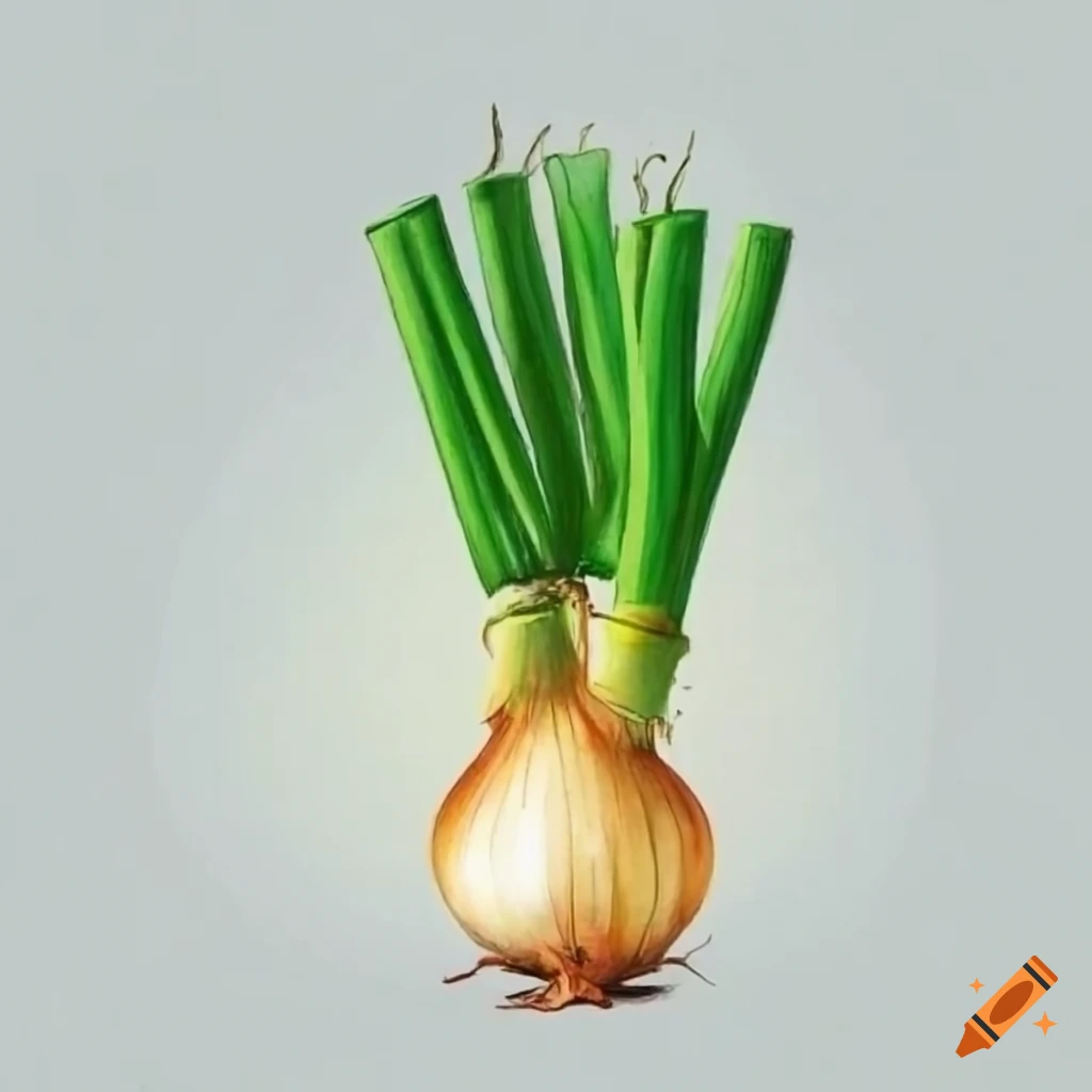Realistic pencil drawing of spring onions with roots on Craiyon