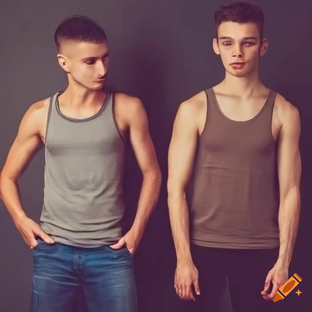 Vintage-style close-up portrait of two men in tank tops on Craiyon