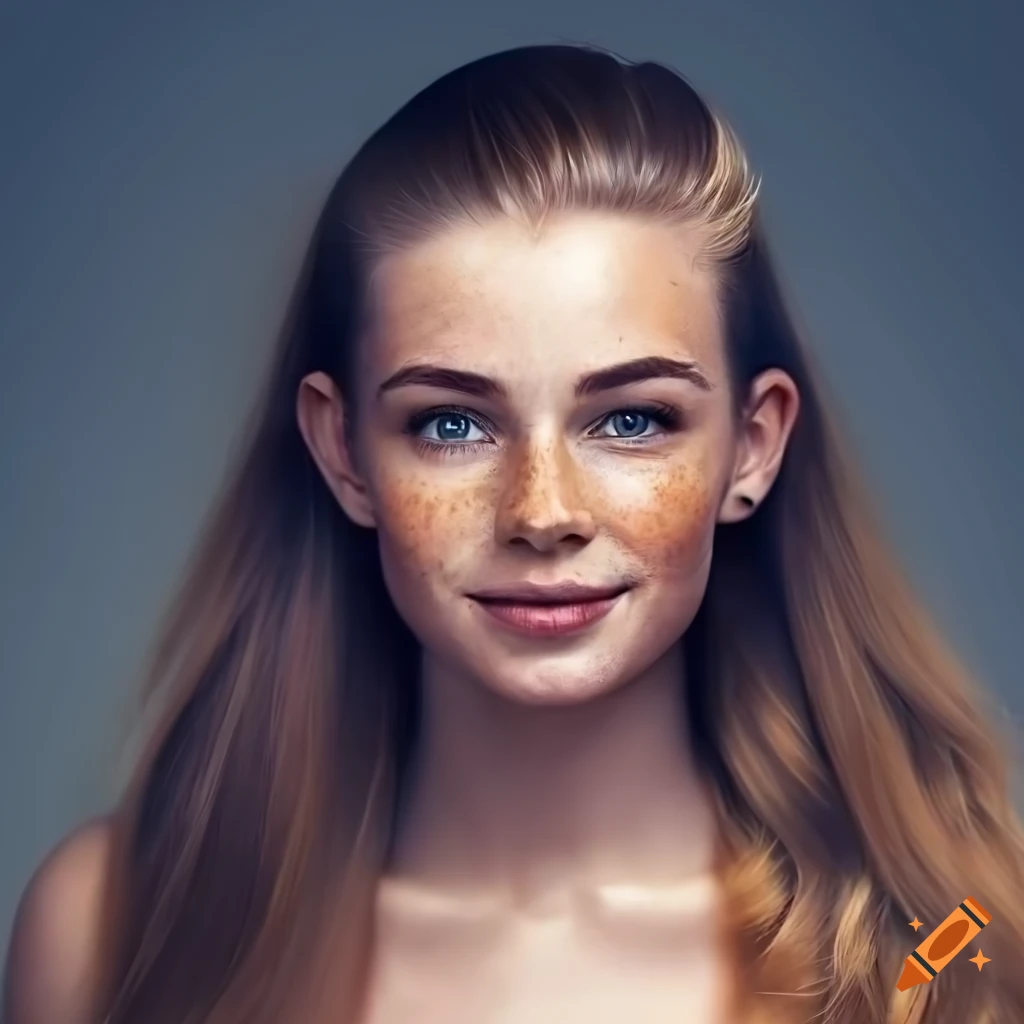 High resolution portrait of a beautiful young woman with freckles