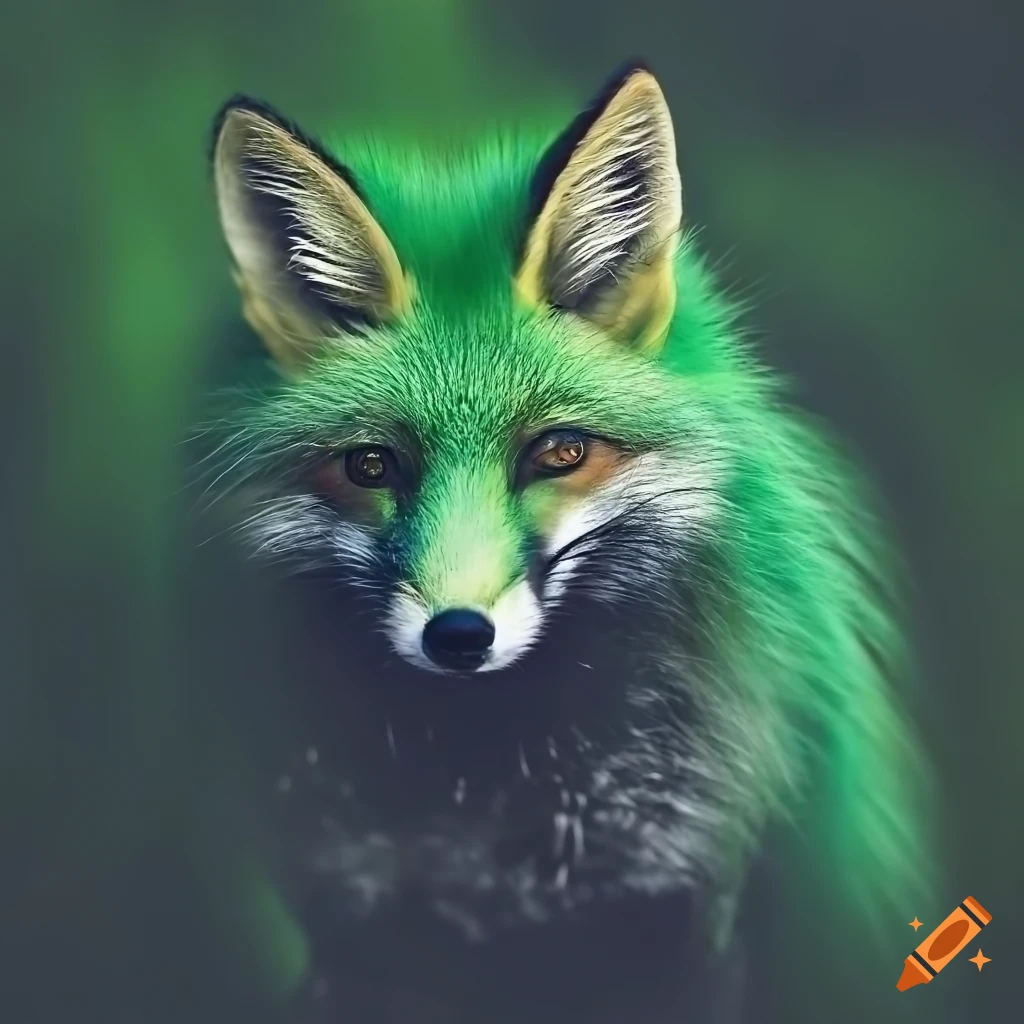 Photograph of a fox with green fur in the jungle on Craiyon