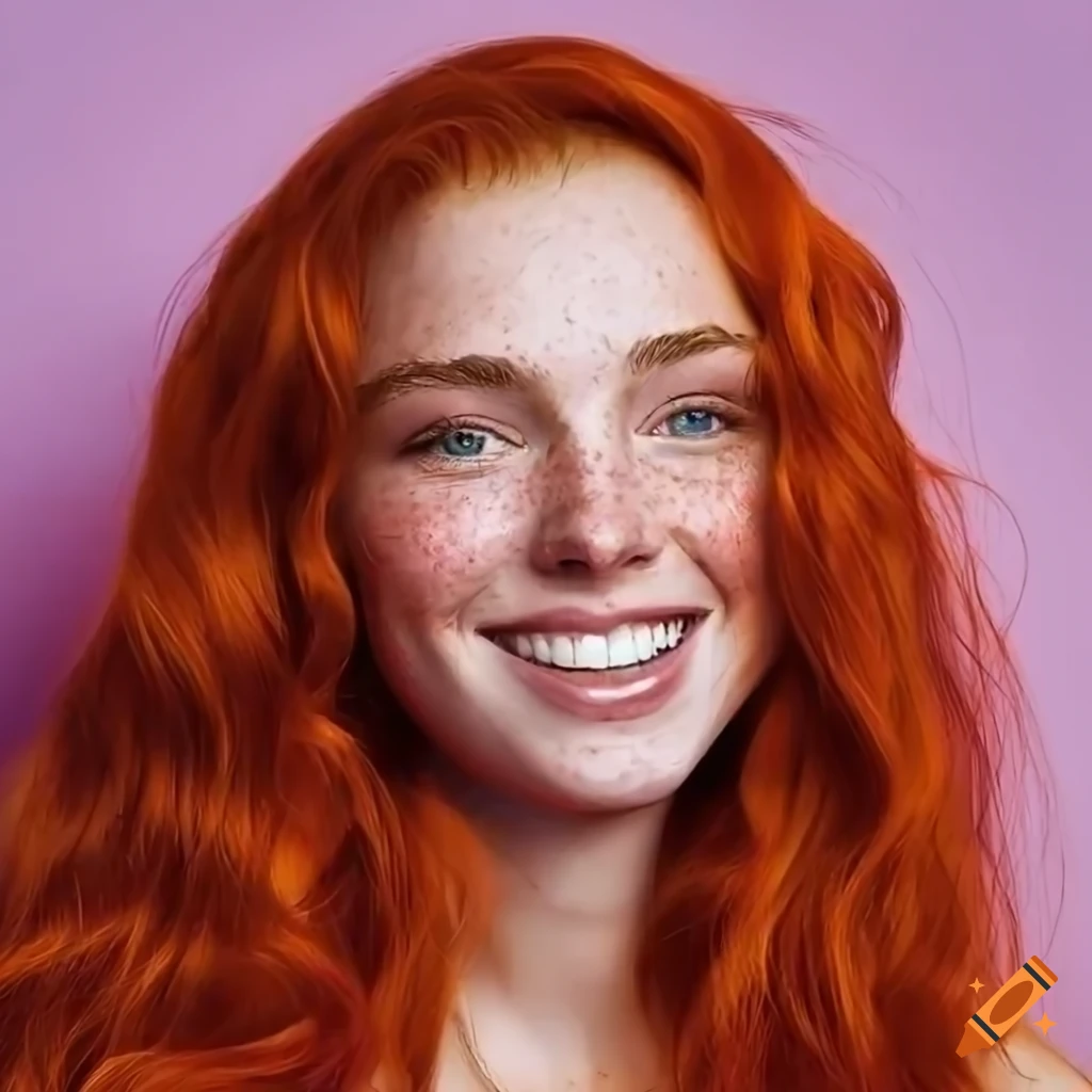Portrait of a beautiful young woman with freckles and red hair on Craiyon
