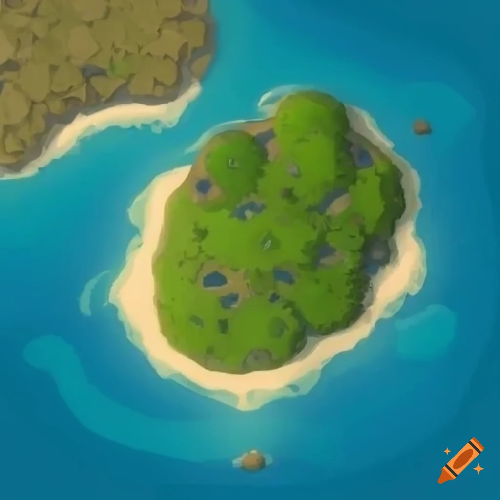 Top-down view of two islands in a game on Craiyon
