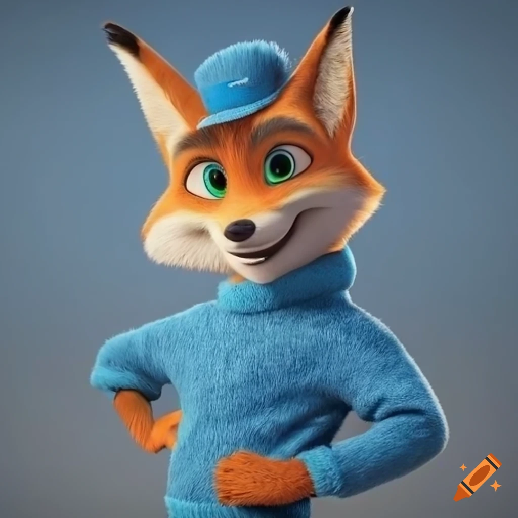 Funny fox in a blue mailman uniform with a mail bag on Craiyon