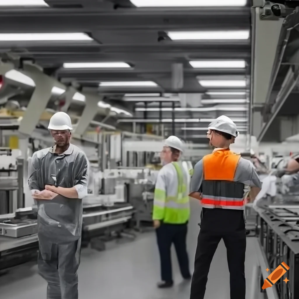 Workers in a factory production line on Craiyon