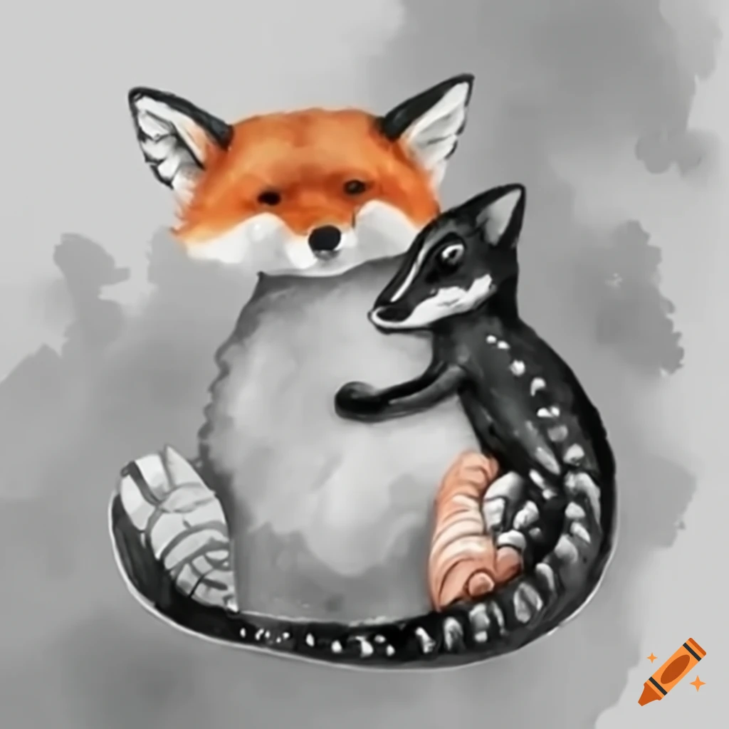 Salamander And Fox Hugging Each Other