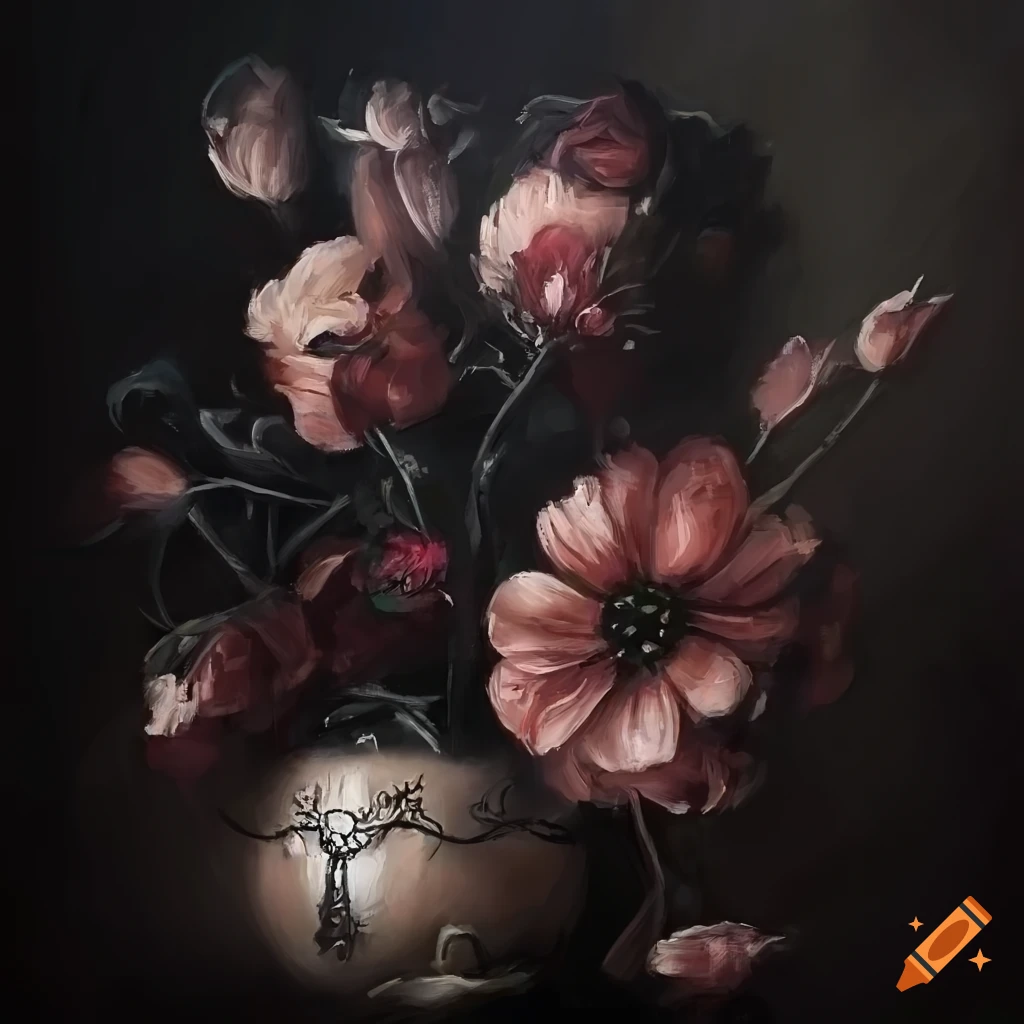 Gothic oil painting with floral elements