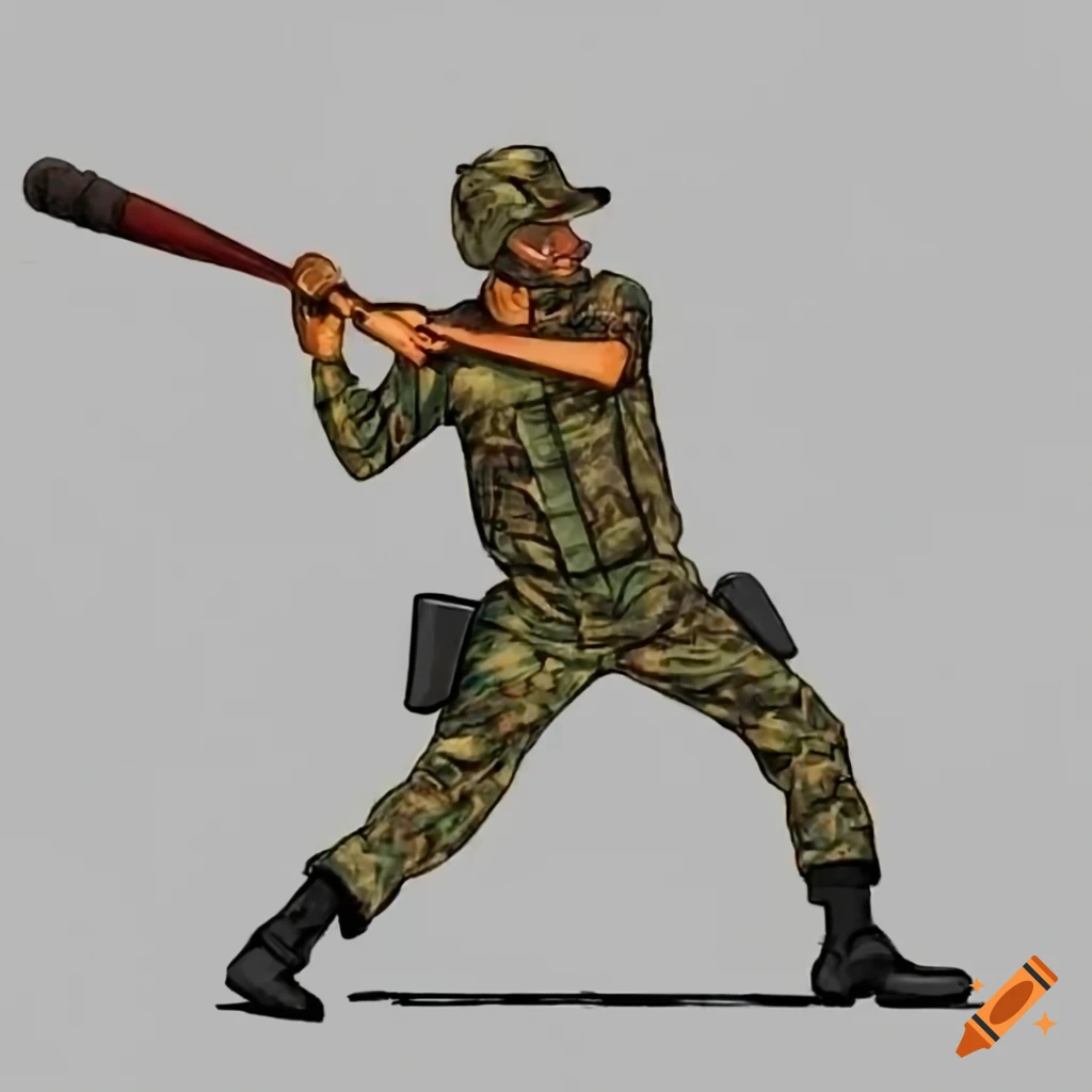 Soldier holding a baseball bat on Craiyon