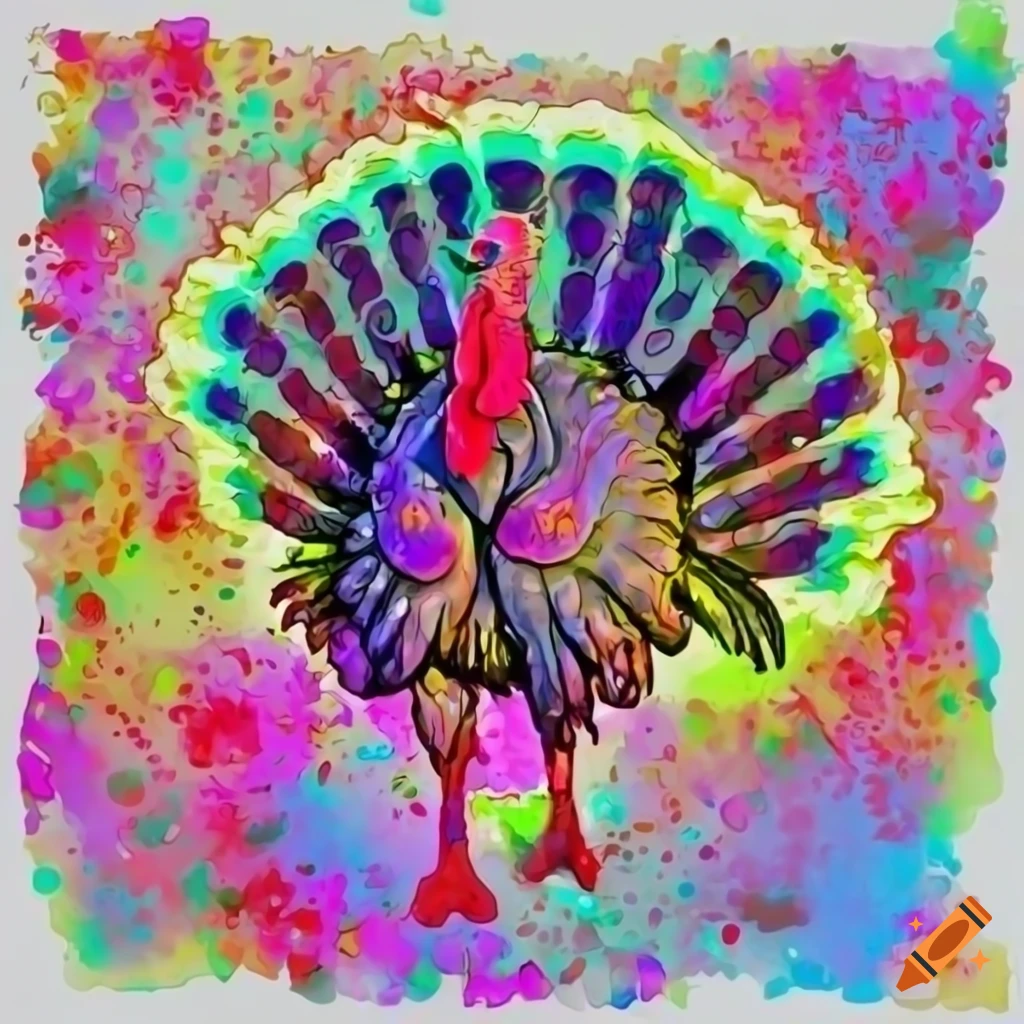 Graphic novel illustration of a zombie turkey in a psychedelic world on ...