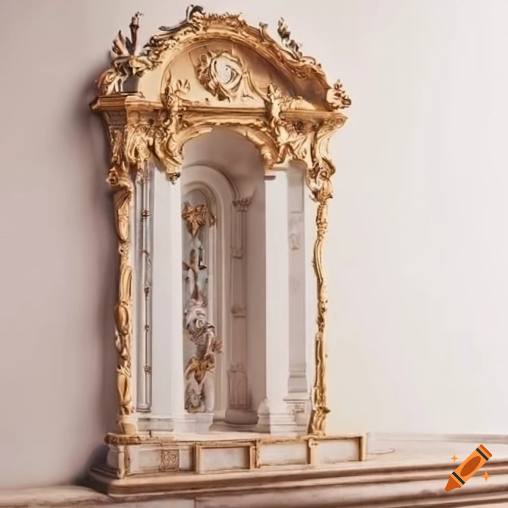 Rococo altar in a beautiful white-walled room on Craiyon