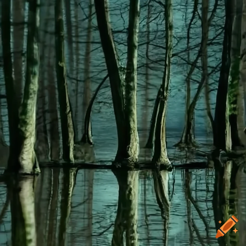 Birds and trees by the river on Craiyon