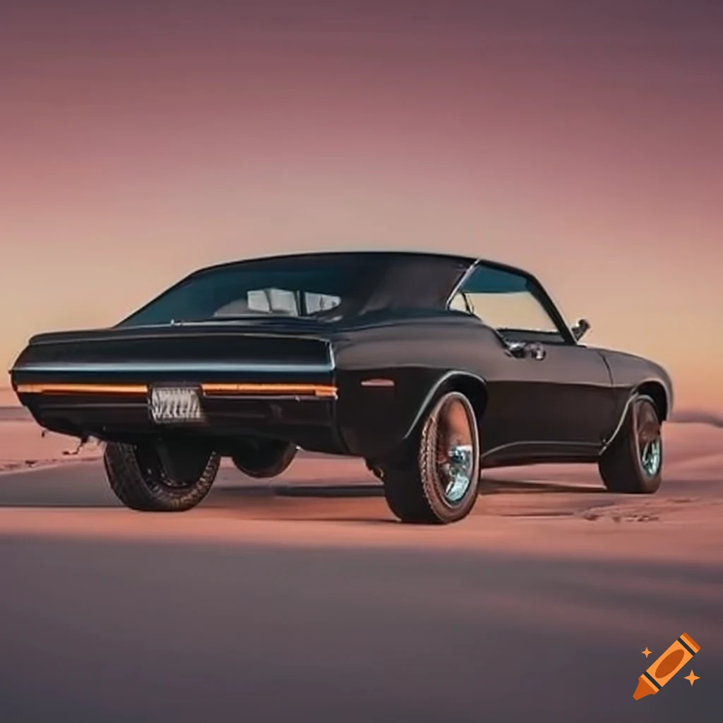 Black muscle car in the desert