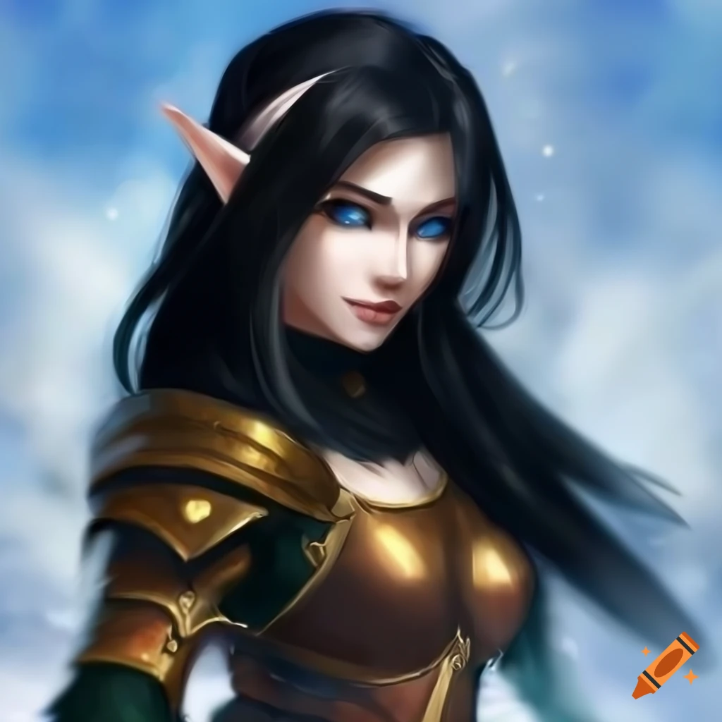 Portrait of a beautiful elf woman in red and gold armor on Craiyon