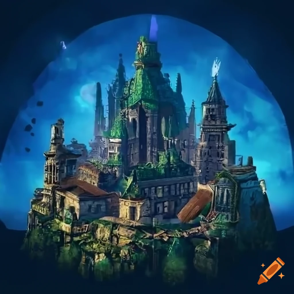 Image of a magical medieval city with a protective dome on Craiyon