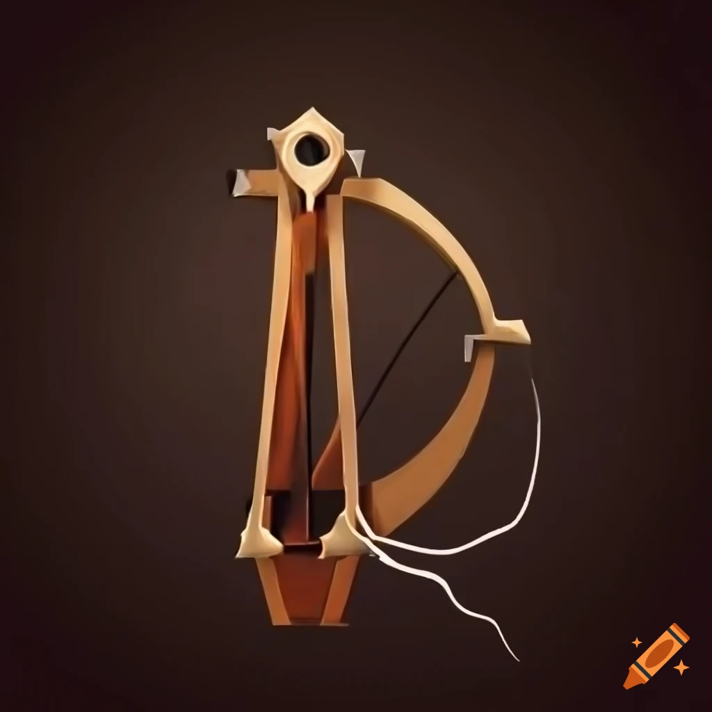 Stylized crossbow logo with wood and metal