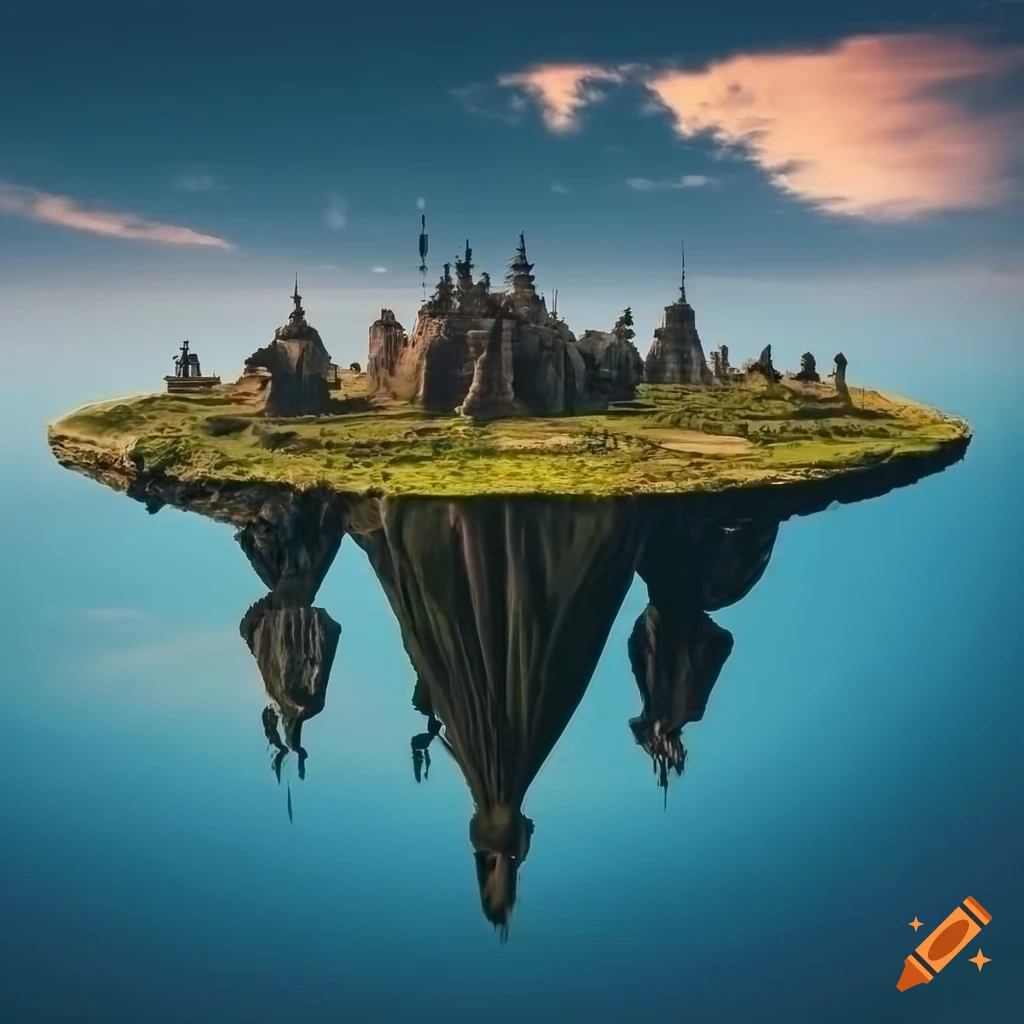 Floating island with a sunset in the background on Craiyon